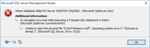 Lỗi Unable to open the physical file. Operating system error 5. Access is denied