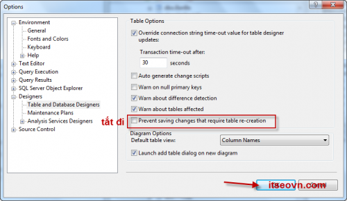 Lỗi : Saving changes is not permitted trong sql 2005, 2008, 2012, 2014 ...