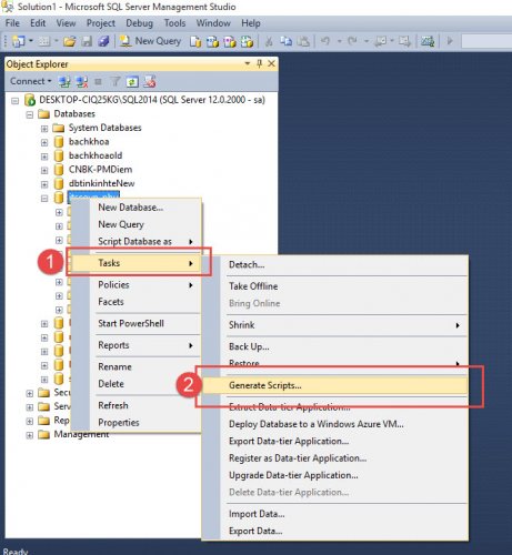 Hướng Dẫn Generate Script Backup File Sql Tất Cả Databases Sql Server 2014